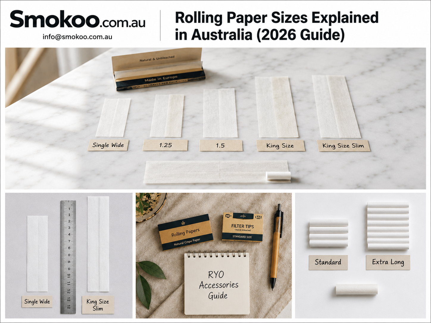 Rolling Paper Sizes Explained in Australia (2026 Guide) - Smokoo com au